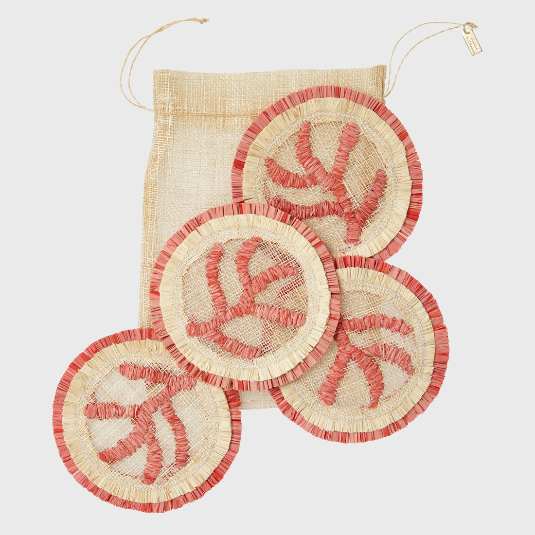 Straw Coasters [Coral] | Set of Four | Hand Woven Drink Coasters ...