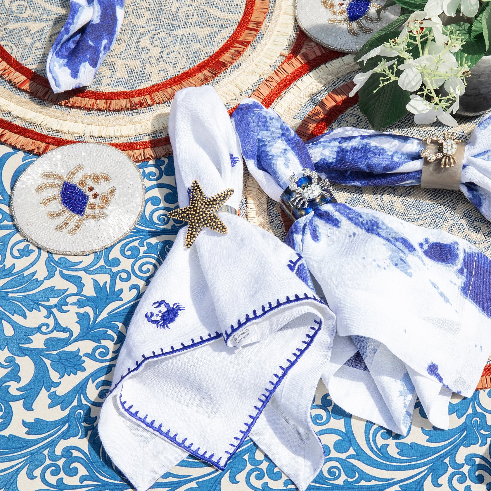 Crab Blue Tortoiseshell Resin Napkin Ring, coastal napkin rings, set of ...