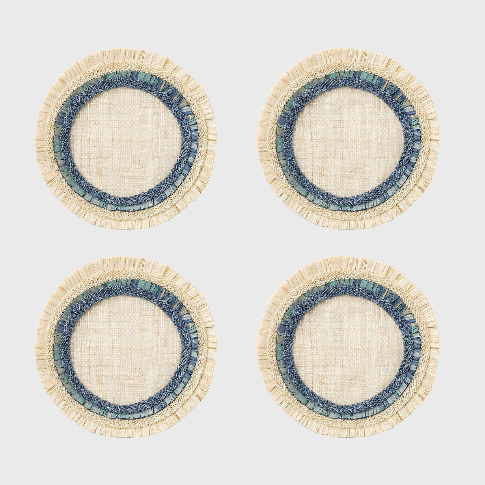 Ruffle edge straw coasters, indigo – Joanna Buchanan
