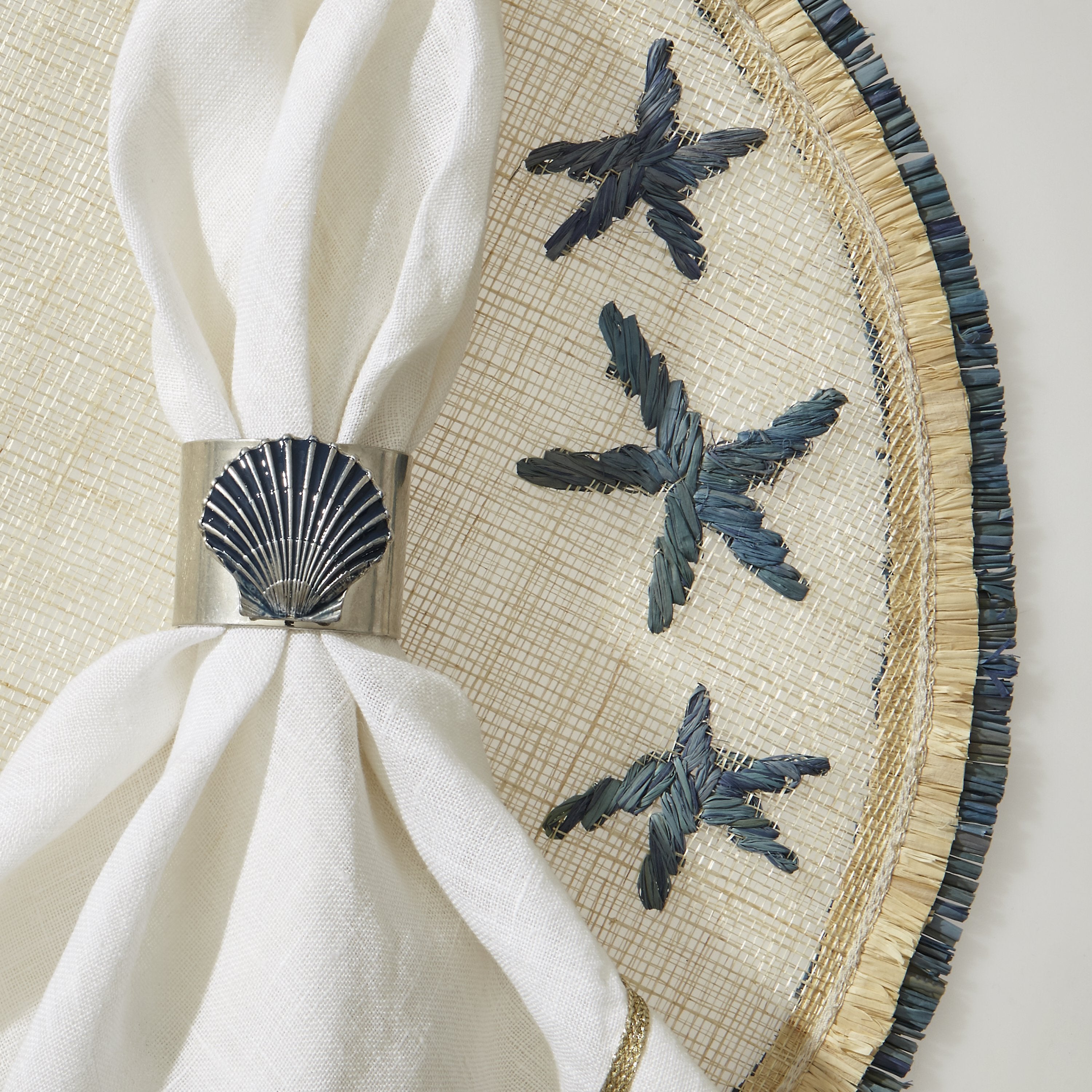 Painted Shell Napkin Rings | Set of Two Blue Nautical Napkin Rings ...